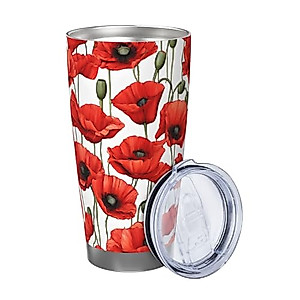 quopvn Red Poppy Flower Print 20oz Car Cup Ps Material Lid, Perfect For Hot & Cold Drinks
