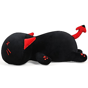 Cute Black Cat Plush Toy Soft Stuffed Animal Kitten Hugging Pillow Kawaii Plushie Kitty Toy for Kids Gift, 12"