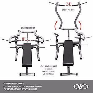 Valor Fitness BF-47 - Weight Bench Press Machine - 9 Adjustable Positions Flat Incline with Converging Arms - Plate Loaded - Chest Arm Ab Workout, Home Gym Equipment 250 LB Combined Max