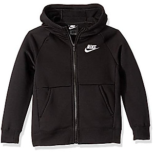 NIKE Girl's Nsw Full Zip Hoodie, Black/White, Large