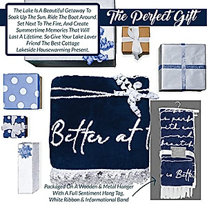 Pavilion - Life is Better at The Lake 50" x 60" Luxury Sherpa Tassel Raised Text Throw Blanket Housewarming Apartment Warming Cottage Lakehouse Gift - Threaded Together