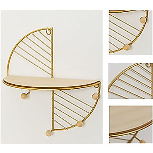 JOSON Bedroom Half Round Wall Mounted Floating Shelf for Bedroom, Living Room, Office Metal Geometric Hanging Shelf（Gold）