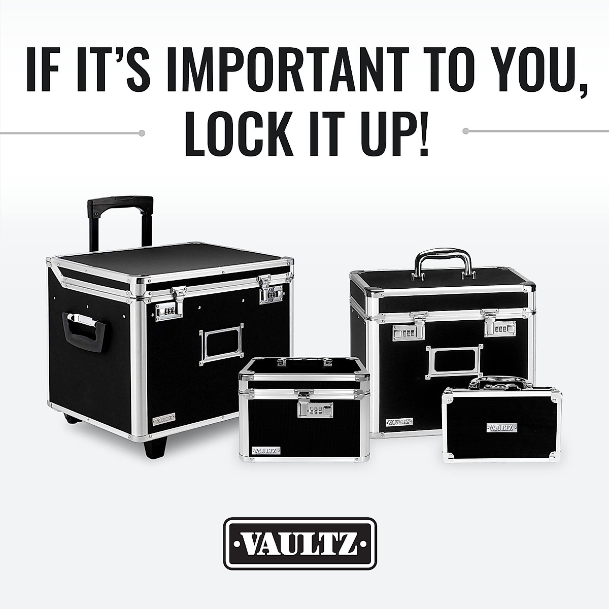 Vaultz File Organizer Box - 14 x 7 x 12.19 Inch Letter Size, Portable Locking Storage Totes with Dual Combination Locks for Filing Office Documents - Black