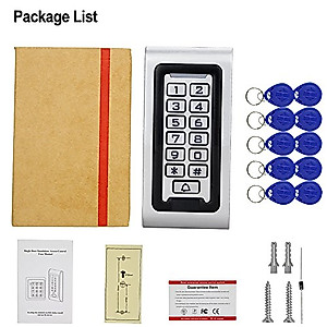 HFeng Standalone IP68 Waterproof RFID Access Control Keypad Metal Card Reader + 10pcs 125KHz Proximity Keychains WG26 2000 Users for Home/Office