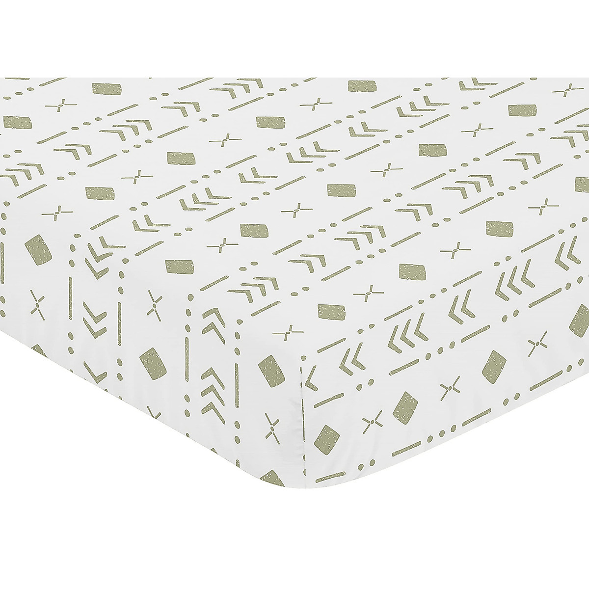 Sweet Jojo Designs White Sage Boho Tribal Mudcloth Boy Girl Fitted Crib Sheet Baby or Toddler Bed Nursery - Green Woodland Bohemian Southwest Geometric Arrow Gender Neutral Aztec Mud Cloth