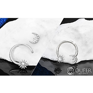 OUFER 16G Septum Rings, Star and Moon Design Nose Ring, Helix Earring, 316L Stainless Steel Tragus Daith Snug Conch Piercing Jewelry，Silver-Color