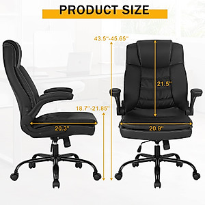 Ergonomic PU Leather Home Office Chair High Back Flip up Armrest Desk Computer Chair Adjustable Height Rolling Swivel Task Chair Modern Executive 250LBS Work Chair w/Lumbar Support for Adults(Black)