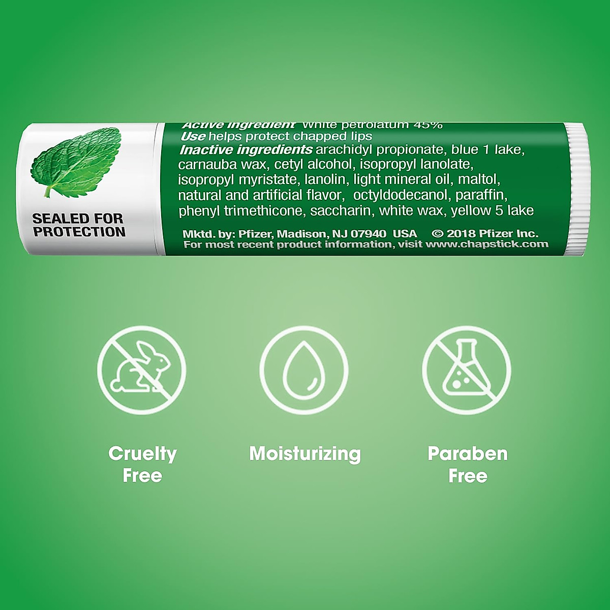 ChapStick Classic Spearmint Lip Balm Tubes, Spearmint ChapStick for Lip Care - 0.15 Oz (Pack of 12)