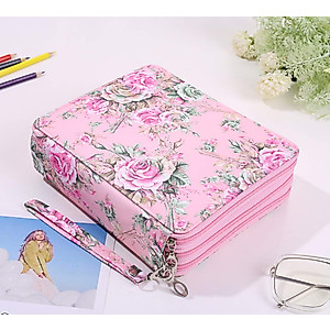 Shulaner 120 Slots Colored Pencil Case with Zipper Closure Large Capacity Pink Rose Oxford Pen Organizer Flower Pencil Holder
