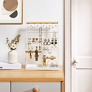 ProCase Jewelry Organizer Stand Necklace Organizer Earring Holder, 6 Tier Jewelry Stand Necklace Holder with 15 Hooks, Jewelry Tower Display Rack Storage Tree for Bracelets Earrings Rings -White