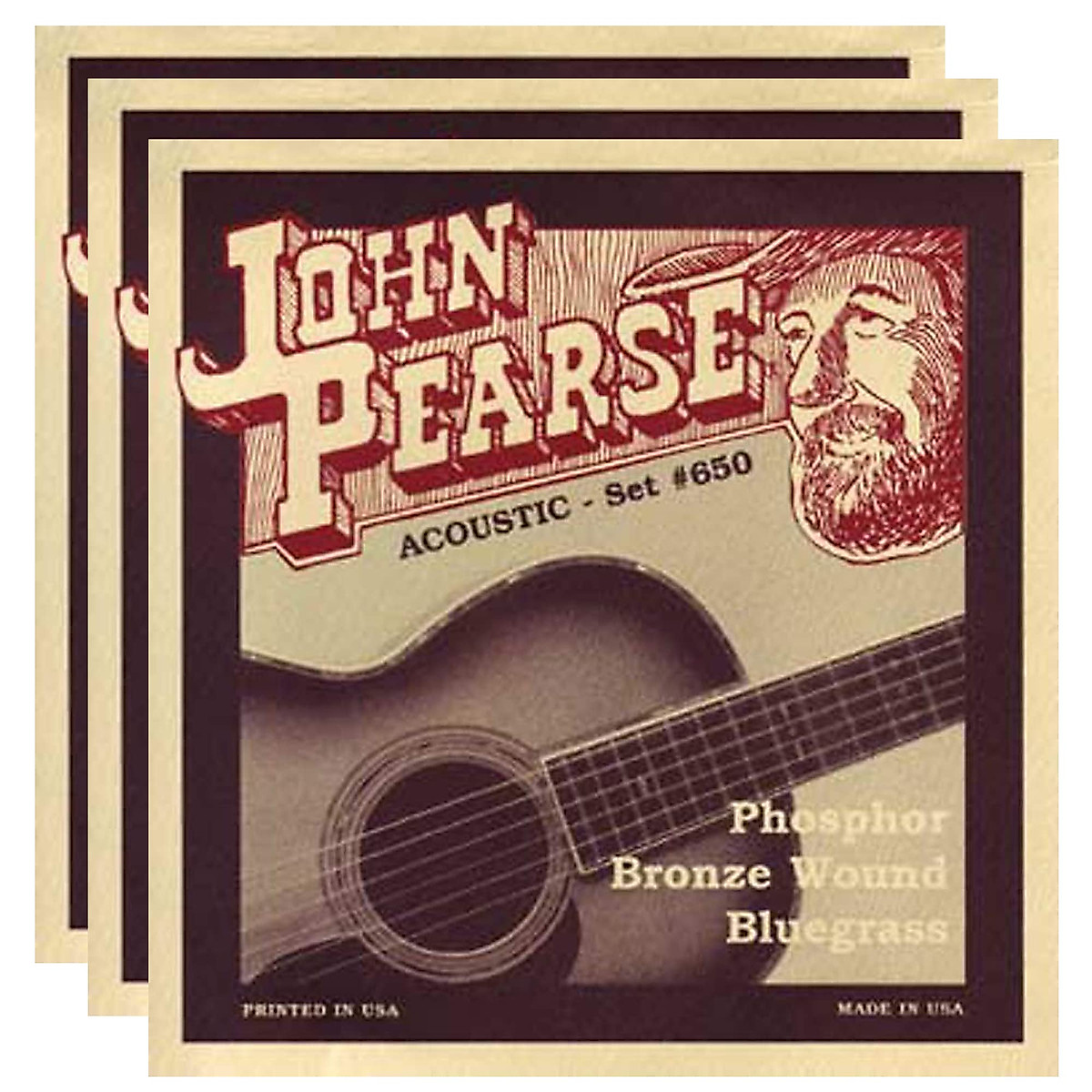 John Pearse Acoustic Strings Phosphor Bronze Bluegrass 12-56 (3 Pack Bundle)