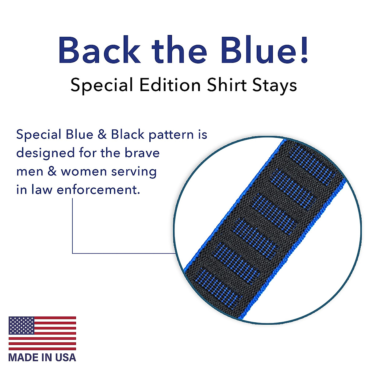 World's Best Shirt Stays for Men Police and Military-Heavy Duty-Made in USA (Original Style)(Back the Blue LEO Edition) 1 Pair of Shirt Keepers/Garter