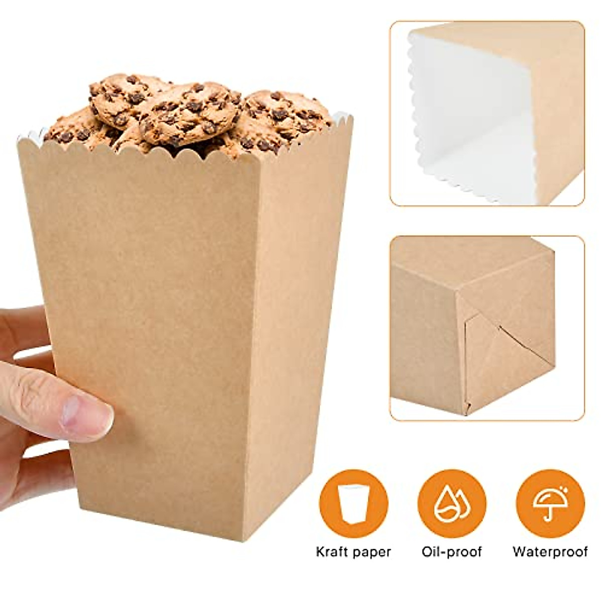 Worldity 150Pcs Popcorn Boxes, 22-27Oz Mini Paper Popcorn Box, Oil-Proof Kraft Paper Popcorn Bags, Popcorn Container for Movie Theater Carnival Birthday Party Supplies(3.54 x2.48 x5.35 Inch)