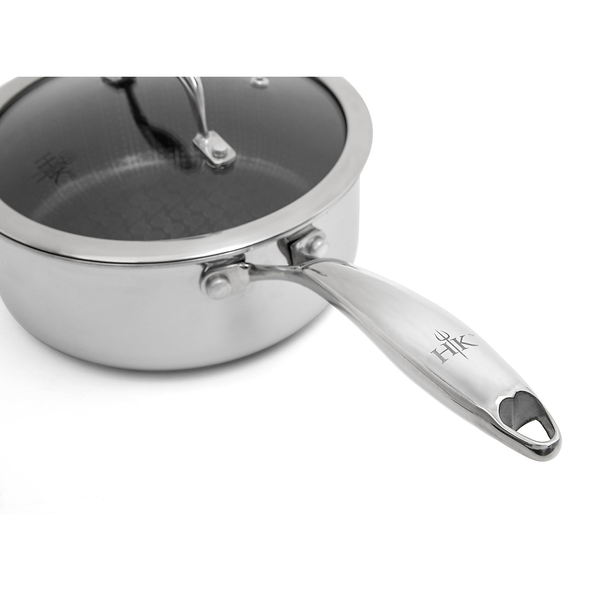 Hell's Kitchen Hybrid 2.5 Qt Saucepan and lid, Tri-Clad Stainless Steel and Nonstick Ceramic, PFAS Free, no PFOA, PTFE, or Teflon, Non Toxic Cookware, Metal Utensil Safe, All Cooktops and Oven Safe