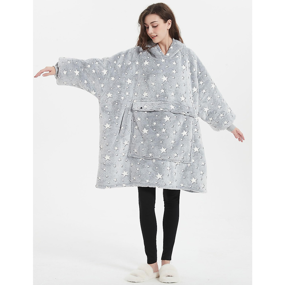 KFUBUO Wearable Blanket Hoodie for Adults Sherpa Glow in The Dark Oversized Sweatshirt Blanket with Pockets Cute Birthday Gifts for Women