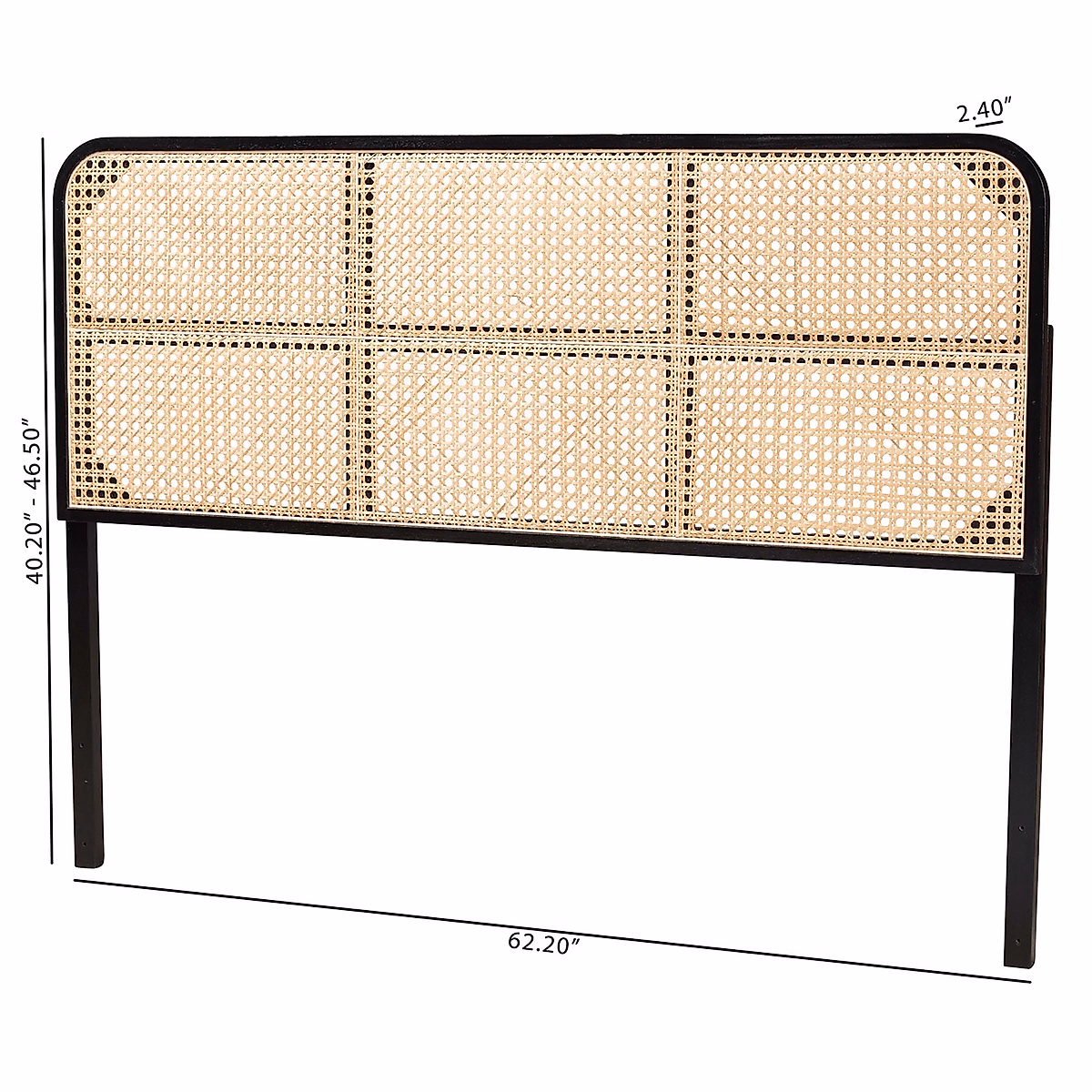 bali & pari Lainer Natural Rattan Headboard, Queen, Black