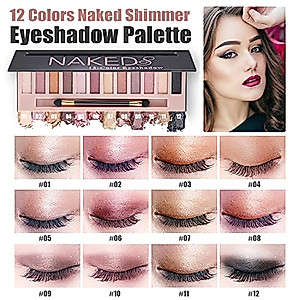 All in One Makeup Kit, Includes 12 Colors Naked Eyeshadow Palette, Buff Beige Liquid Foundation, Lipstick Set, Mascara, Makeup Brush, Makeup Sponge, Eyebrow Powder, Eyebrow Soap, Winged Eyeliner Stamp, Makeup Gift Set for Women(#104)