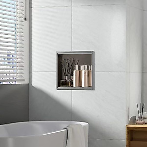 LOWIXI Recessed Shelves Niche 12" X 12",Shower Niche No Tile Needed, Bathroom Niche Recessed Shower Shelf Backsplash with Glass，Black