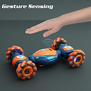 QXHOL Gesture Sensing RC Stunt Car - Boys Toys Age 6-8-12, 4WD Hand Controlled Remote Control Twist Car with Light & Music, Cool Birthday Presents and Ideas Gifts for Kids Age 7 9 10 11 12 Years Old