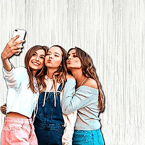 HalloweenDecorate 4 Pack Macaron White Foil Fringe Curtain Backdrop, 3.28Ft x 8.2Ft Foil Fringe Streamers Curtains for Party, Photo Booth Props, Birthday, 2022 Graduation Decor Supplies, One Size