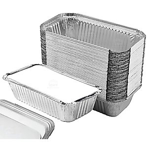 (55 Pack) Aluminum Loaf Pans with Lids, Disposable Bread Tins for Baking Bread, Lunch Containers with Lids, Personal Lasagna, Single Serve, Individual Baking Dishes 650 ml - Size 7.8 x 4.3 x 2