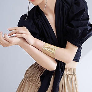 SAMOCO 7 Pcs Cuff Bangle Bracelet for Women Gold Cuff Bracelets Open Wide Wire Bracelets Adjustable Tone Wrist Cuff Wrap Bracelet