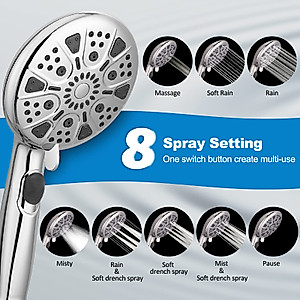 High Pressure Shower Head with handheld, Lanhado 9 Setting Handheld Shower Head with Hose & Adjustable Bracket, High Flow shower heads, Built-in Power Wash to Clean Tub, Tile & Pets, Chrome