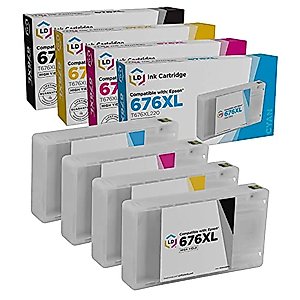 LD Products Remanufactured Ink Cartridge Replacement for Epson 676XL T676XL High Yield (Black, Cyan, Magenta, Yellow, 4-Pack) Workforce WP-4020 WP-4530 WP-4540 WP-4010 WP-4023 WP-4090 WP-4520 WP-4533