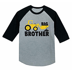 Tractor Construction Big Brother Shirt Sibling Boys Toddler Kids 3/4 Sleeve Baseball Jersey T-Shirt 3T Dark Gray