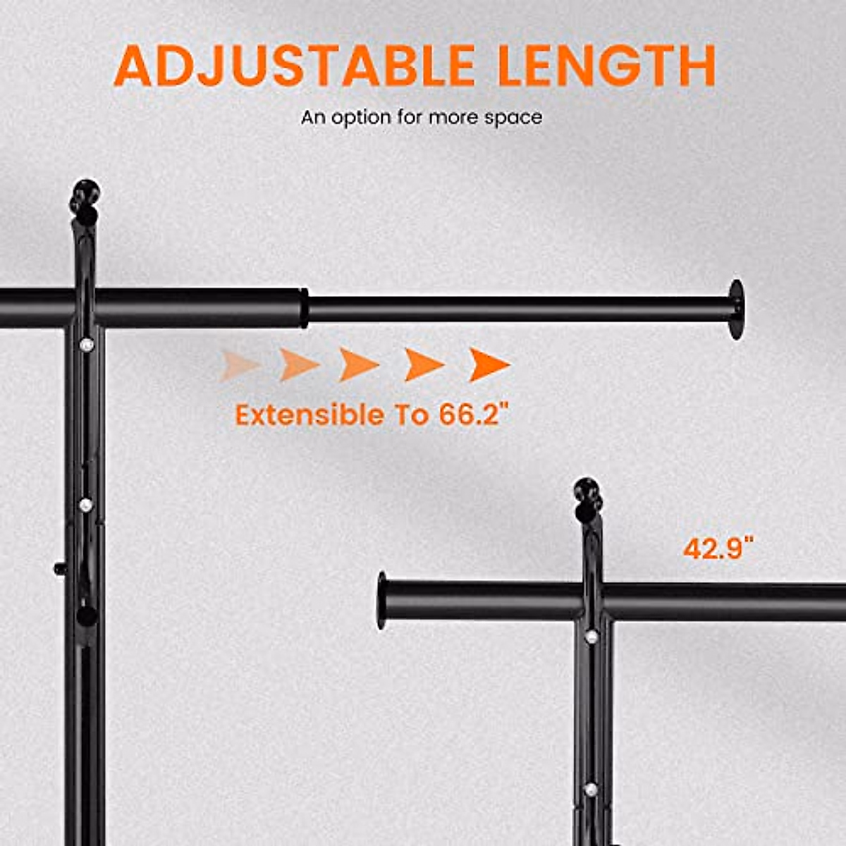 HOUSE AGAIN Adjustable 2-in-1 Heavy Duty Garment Rack & Coat Rack, 66" L, Rolling Clothes Rack with Lockable Wheels, Sturdy Cloth Rack for Hanging Clothes, Commercial Grade, Freestanding, Chrome