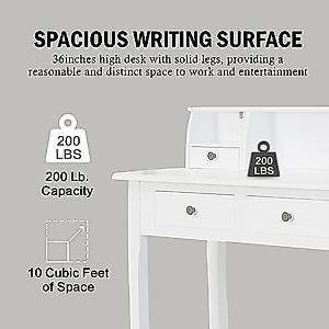 DMAITH Writing Desk with 4 Storage Drawers, Wood Secretary Desks for Home Office, Computer Desk Workstation Laptop Table, Small Vanity Desk for Bedroom, 42" W x 16" D x 36" H, White