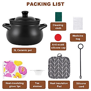 Consfly Chinese Ceramic Cooking Pot 3L Chinese Casserole/Stew Pot/Clay Pot/Earthenware Cooking Pot with Lid, Ceramic Stock Pot Soup Cooker, Even Heating