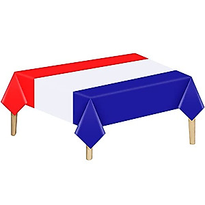 3 PCS Plastic 4th of July Patriotic Tablecloth Red White Blue Stripe Disposable Table Cover 51x71 Inch Patriotic Rectangle Table Cover for 4th of July Patriotic Memorial Day Party Decoration Supplies
