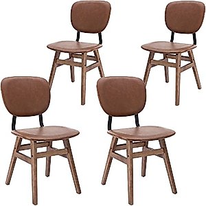 Wahson Set of 4 Farmhouse Country Armless Dining Room Chairs, Faux Leather Upholstered Kitchen Chairs with Hardwood Legs, Brown