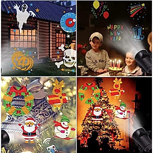 Holiday Projector Lights,Holiday Decorative Lights with 12pc HD Slides Patterns,Waterproof IP65 Outdoor&Indoor for Xmas Halloween Theme Party Decorations,Kid Room Night Light