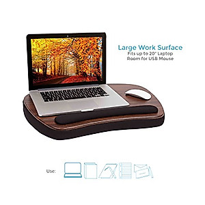 Sofia + Sam Oversized Lap Desk with Memory Foam Cushion | Wrist Rest Cushion | Fits Laptops Up to 17" | Brown and Black | Computer Lap Tray | Portable Home Office Workstation