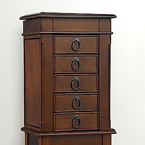 Hives and Honey Kennedy Jewelry Armoire - Modern Wood Storage Organizer with Necklace Hooks, 5 Drawers, and Vanity Mirror, Walnut