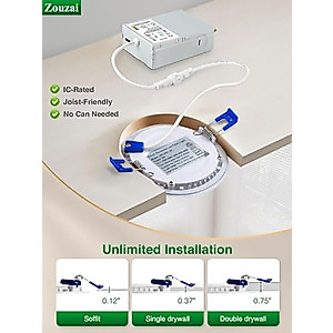 zouzai 24 Pack 4 Inch Ultra-Thin LED Recessed Ceiling Light with Junction Box 5CCT Adjustable Dimmable Can-Killer Downlight - ETL and Energy Star Certified (24 Pack 5CCT White, 4 Inch)