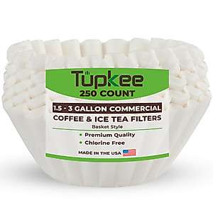 Tupkee Extra Large Coffee Filters - 1.5 to 3 Gallon (13" x 5") Coffee & Tea Filter (250 Count) - Chlorine Free White - Premium Tall Jumbo Commercial Coffee Filters Compatible with Bunn Coffee Machines