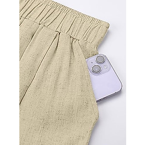 Beaully Women Linen Pants High Waist Wide Leg Palazzo Pants Casual Loose Long Trousers with Pockets 6096 Apricot Medium
