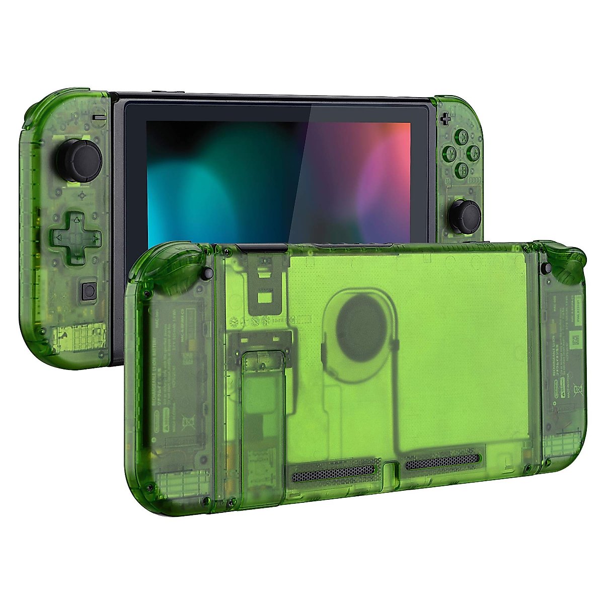 eXtremeRate Back Plate for Nintendo Switch Console, NS Joycon Housing Shell (D-Pad Version) with Full Set Buttons, DIY Replacement Shell for Nintendo Switch - Transparent Clear Green