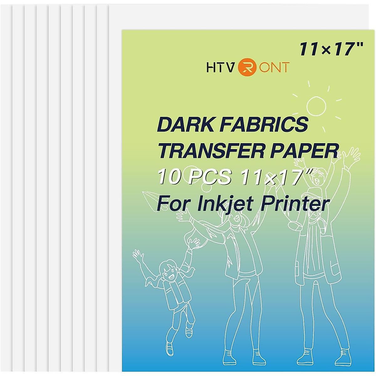 HTVRONT Heat Transfer Paper for Dark T Shirts -10 Pack 11x17" Iron on Transfer Paper for Inkjet Printer, Easy to Use Printable Heat Transfer Vinyl, Vibrant Color, Durable & Soft