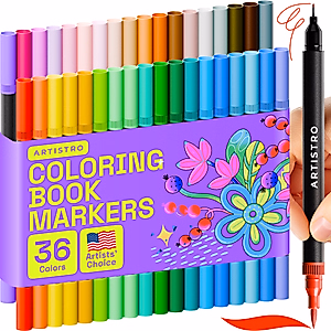 ARTISTRO 36 Brush Marker Pens Coloring Markers for Adults Brush Tip & 0.4mm Fineliner Pens Coloring Markers No Bleeding