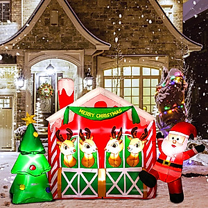 9 Ft Long Large Christmas Inflatable Santa Claus in Reindeer Stable with Christmas Tree, Blow Up Yard Decorations with LED Lights for Indoor Outdoor, Home, Xmas Party, Lawn, New Year