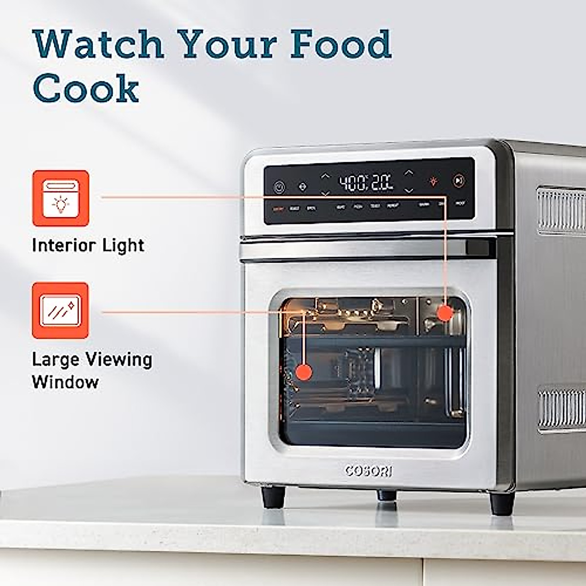 COSORI Air Fryer Toaster Oven, 13 Qt Airfryer Fits 8" Pizza, 11-in-1 Functions with Rotisserie, Dehydrate, Dual Heating Elements with Convection Fan for Fast Cooking, Cookbook & 6 Accessories, Silver