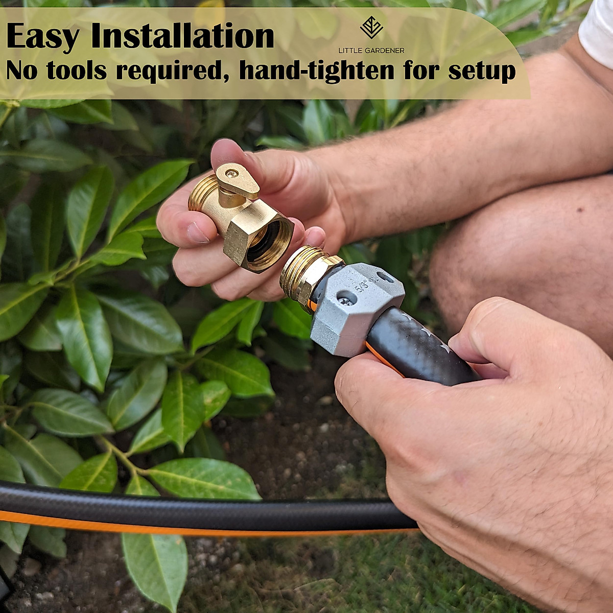 Little Gardener Hose Shut Off Valve - GHT 3/4 Inch Brass Garden Hose Valve - Heavy Duty Water Fittings to Connect to Outside Hose Bib - Shutoff Connector and Adapter for Outdoor Faucet Use On Off