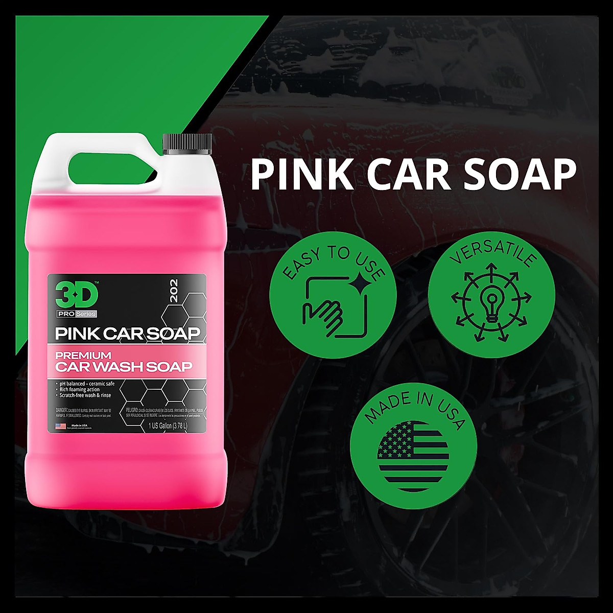 3D Pink Car Wash Soap (1 Gallon) - pH Balanced, Easy Rinse, Scratch Free Car Soap