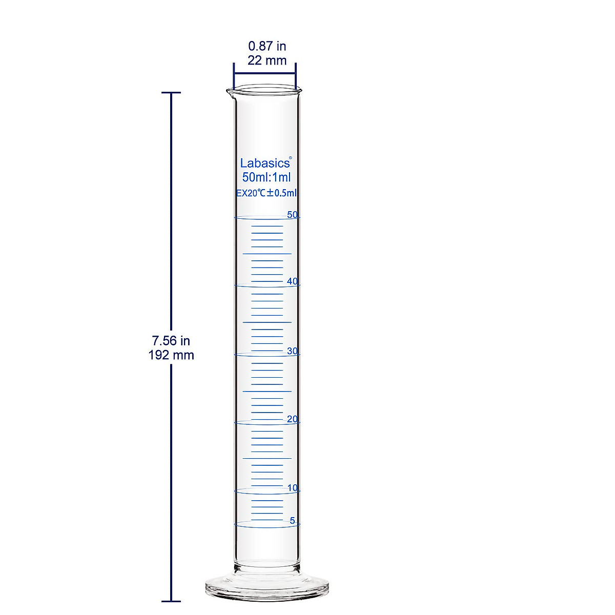 Labasics 3-Pack Borosilicate Glass 50 ml Heavy Wall Graduated Cylinder Measuring Cylinder