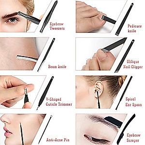 Manicure Set Pedicure Kit Nail Clippers - Professional Grooming Kit High Precision Stainless Steel Nail Cutter Nail File Sharp Nail Scissors and Clipper Fingernails with Portable stylish case (Black)