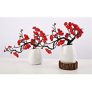 Suandsu 2 Pcs Artificial Plum Blossom Fake Wintersweet DIY Flowers Home Hotel Office Wedding Party Garden Decor 9'' High Red